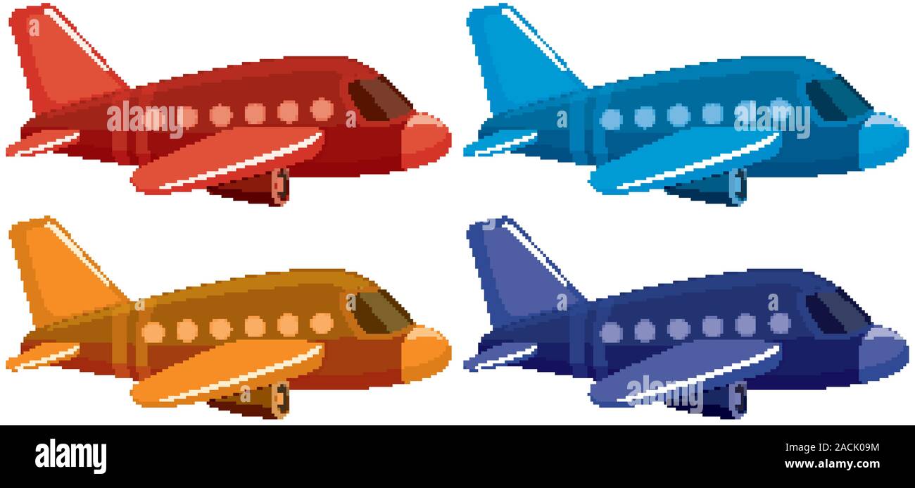 Set of four pictures of airplane in different colors illustration Stock ...