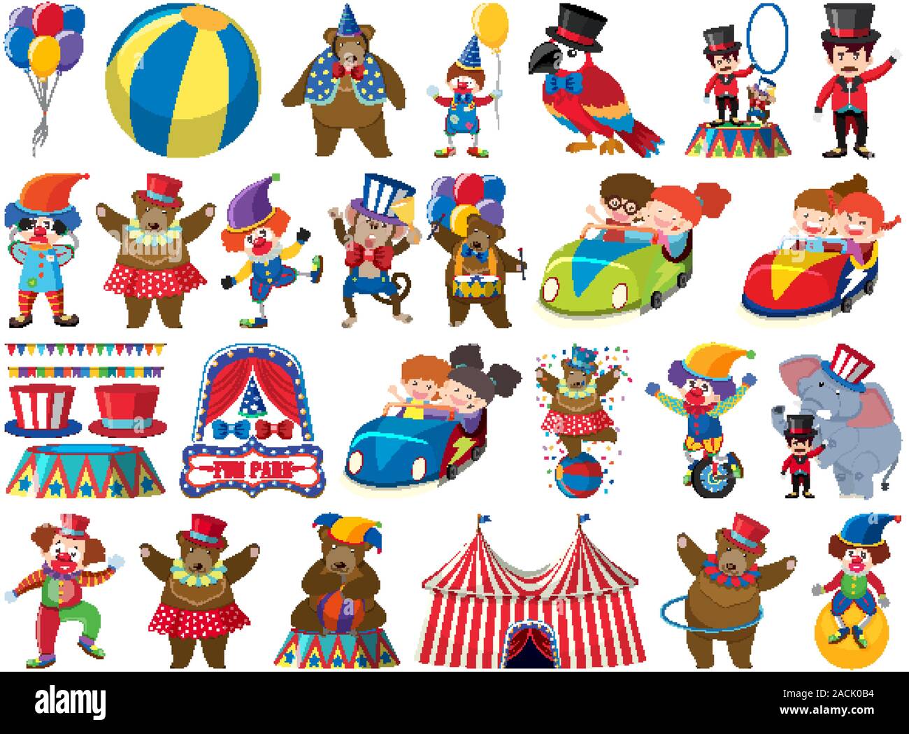 Large set of isolated objects of kids and circus illustration Stock ...