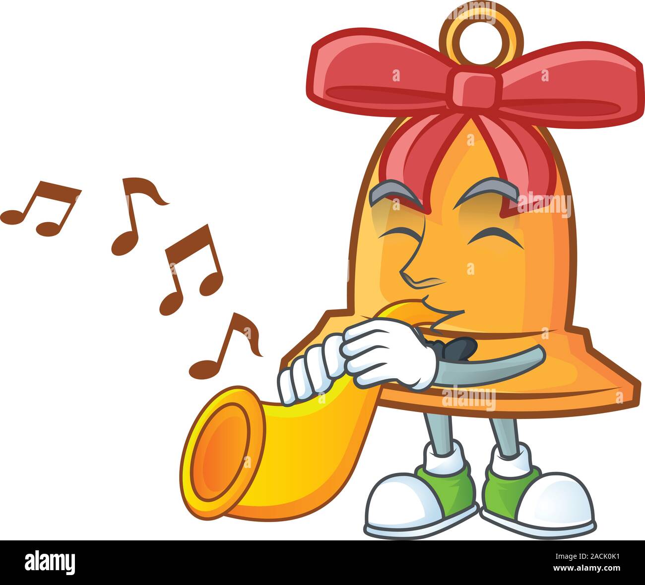 Super cool christmas bell cartoon character performance with trumpet ...