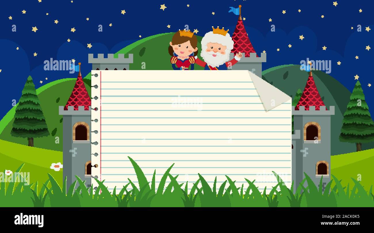 Border template with king and queen in castle background illustration ...