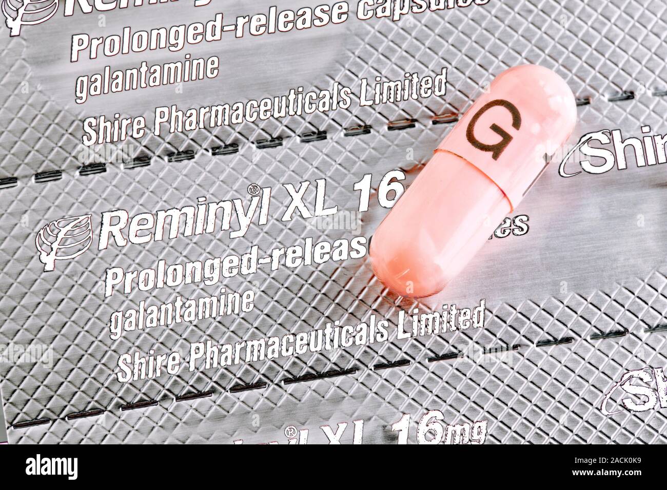 Galantamine Alzheimer's drug. Capsule of galantamine on a blister pack ...