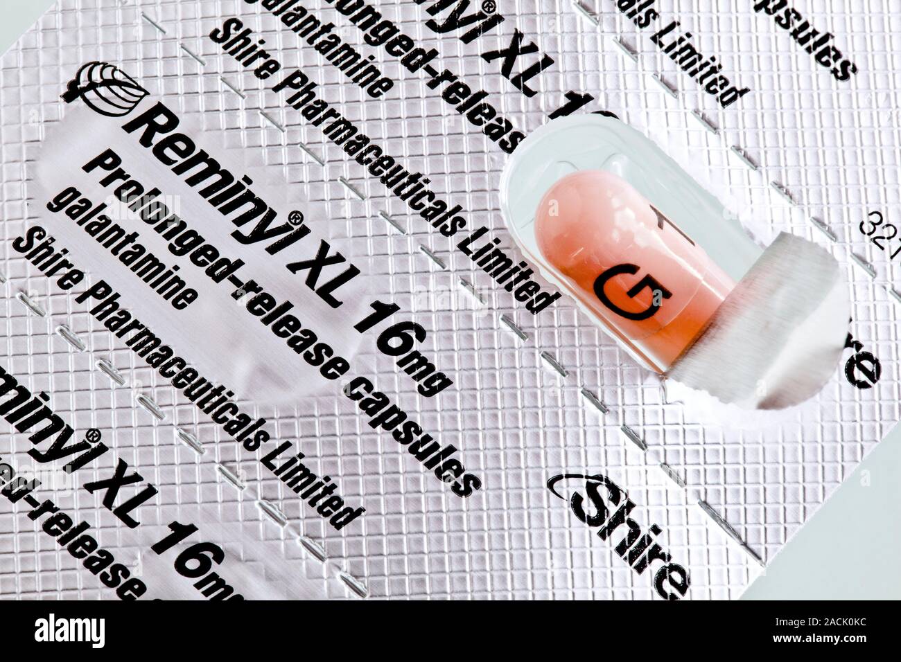 Galantamine Alzheimer's drug. Capsule of galantamine in a blister pack ...