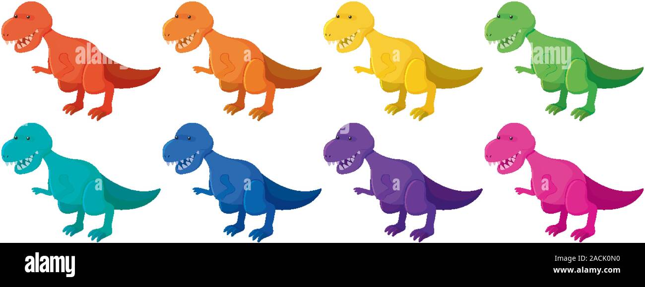 Set of tyrannosaurus rex in eight colors illustration Stock Vector ...