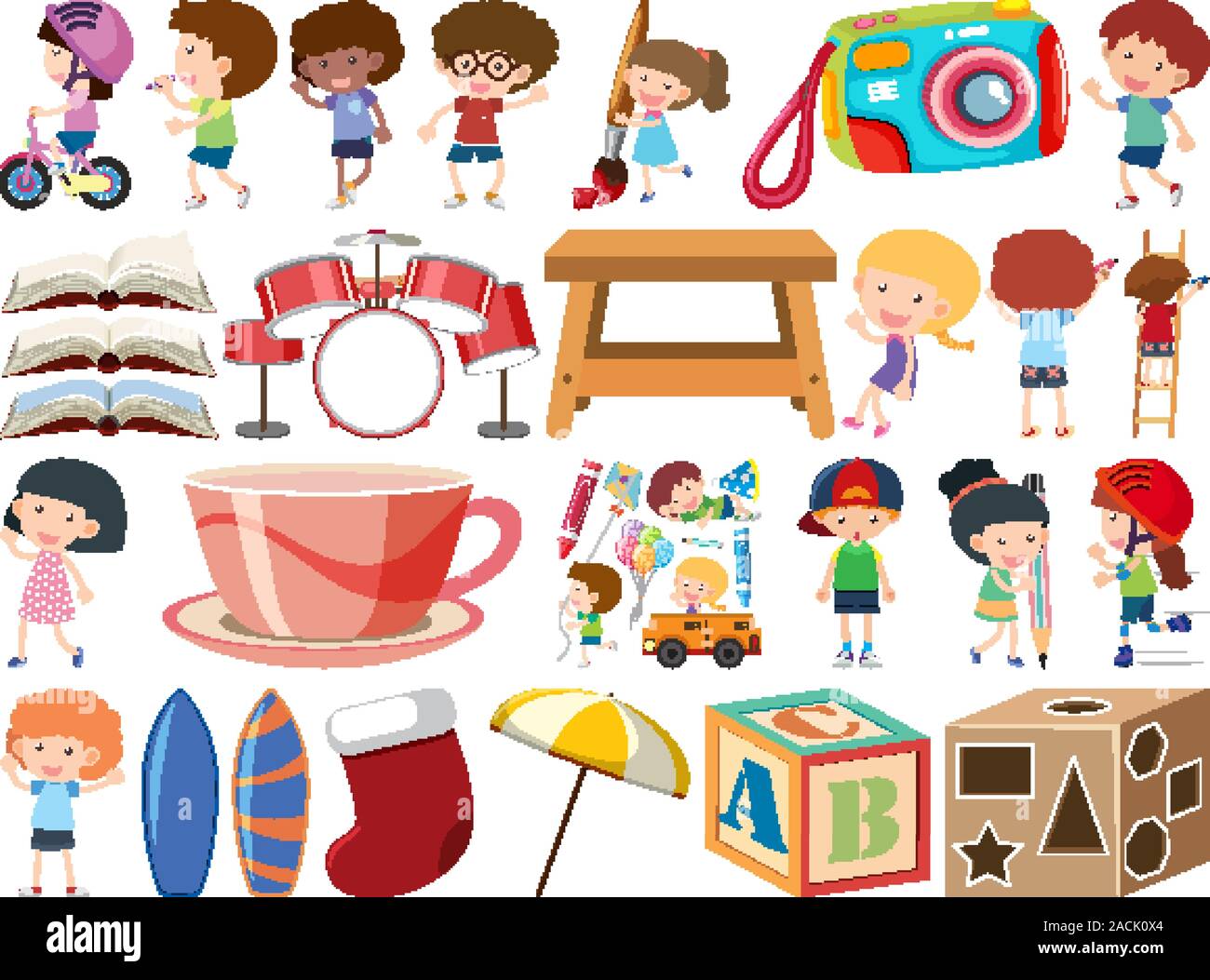Set of isolated objects theme kids and school items illustration Stock ...
