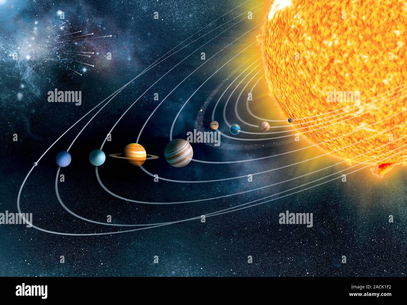 Solar system. Artwork of Earth's solar system, showing the planets and ...