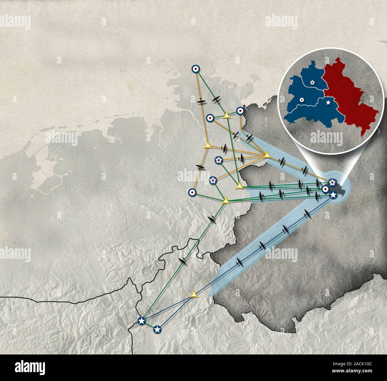West Berlin Air Corridor. Map showing the corridors controlling control ...