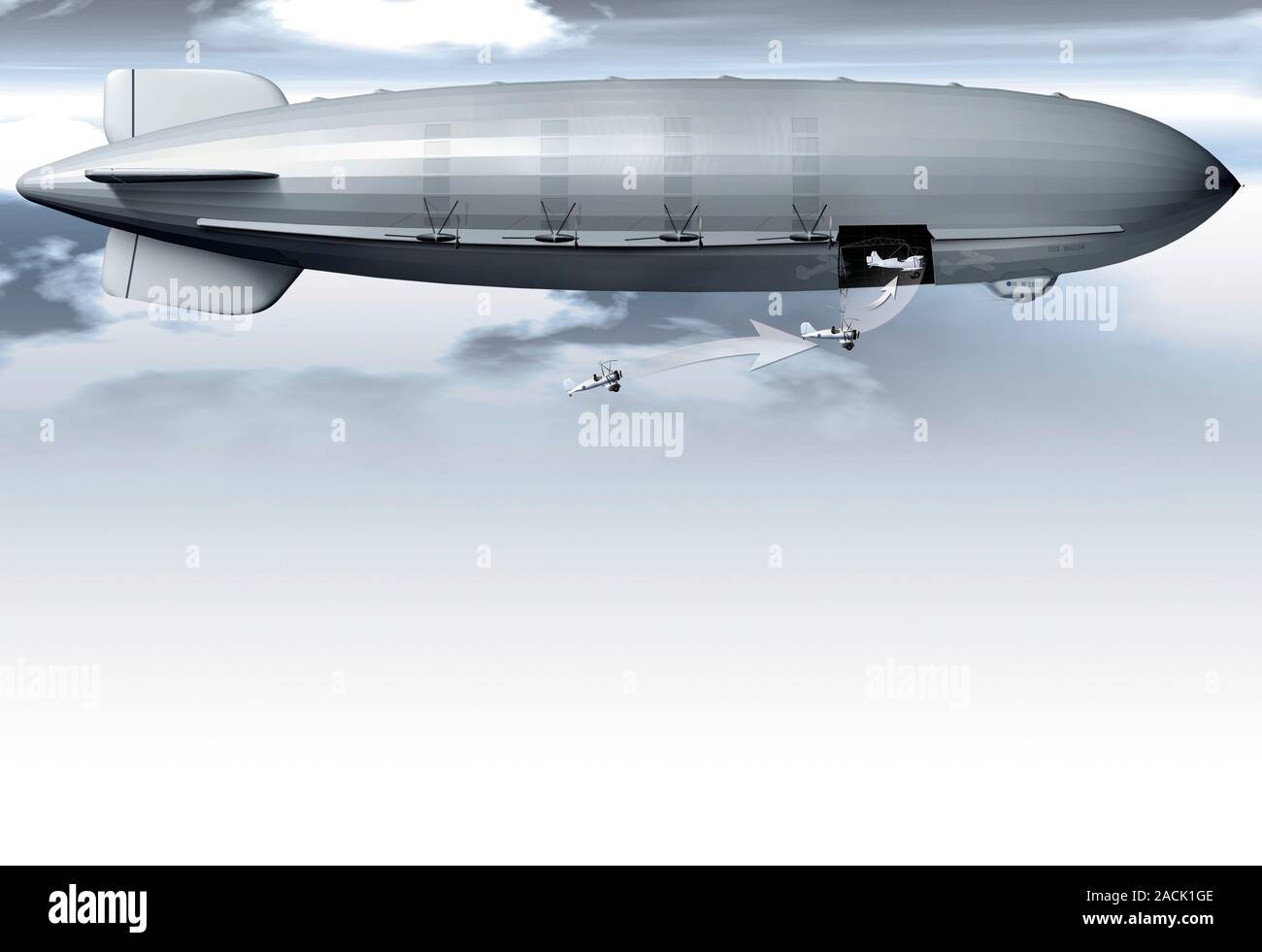 USS Macon. Artwork of a Curtiss F9C Sparrowhawk fighter aircraft ...