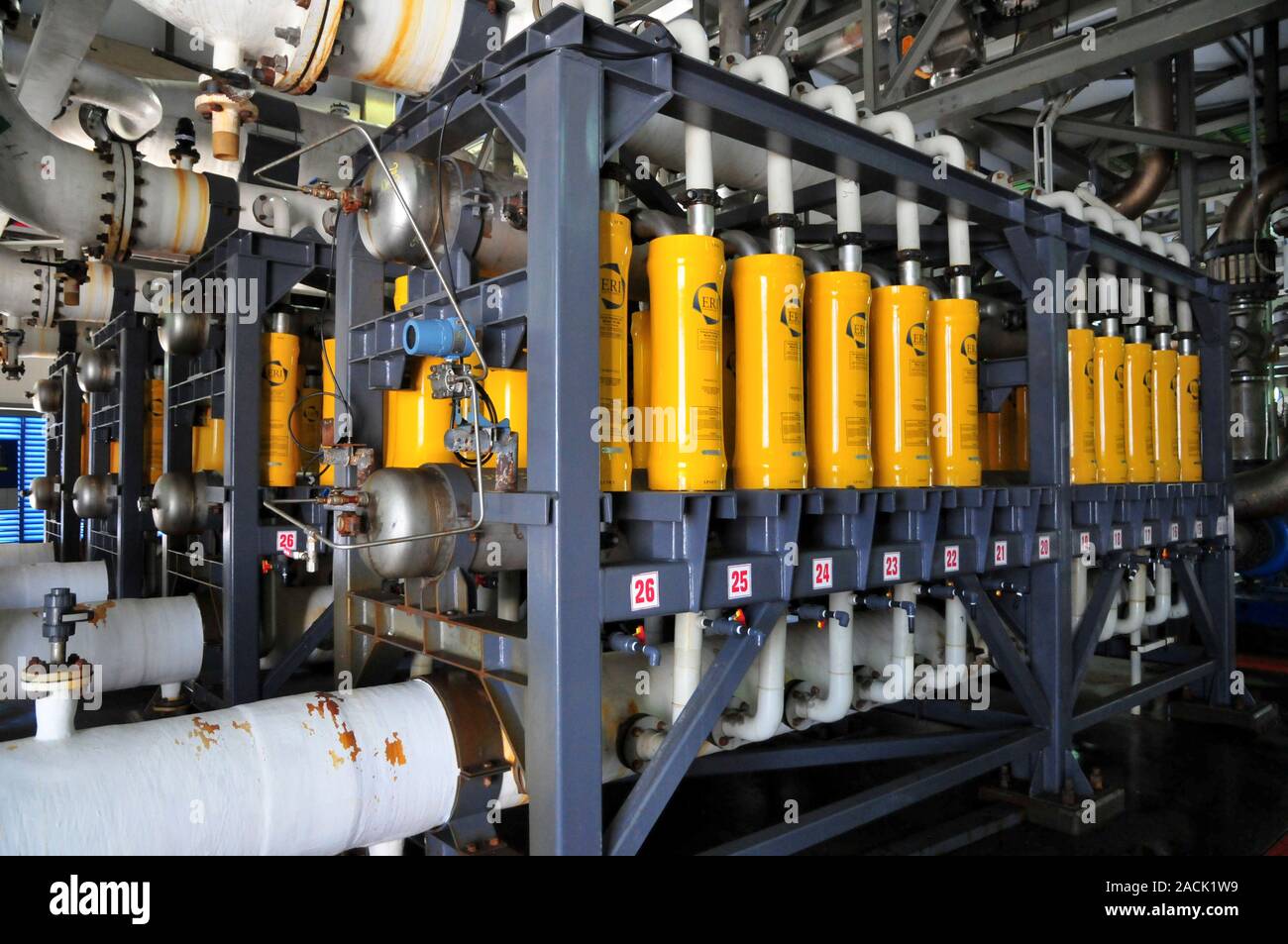 Desalination plant. Preliminary salt removal filters, This facility ...