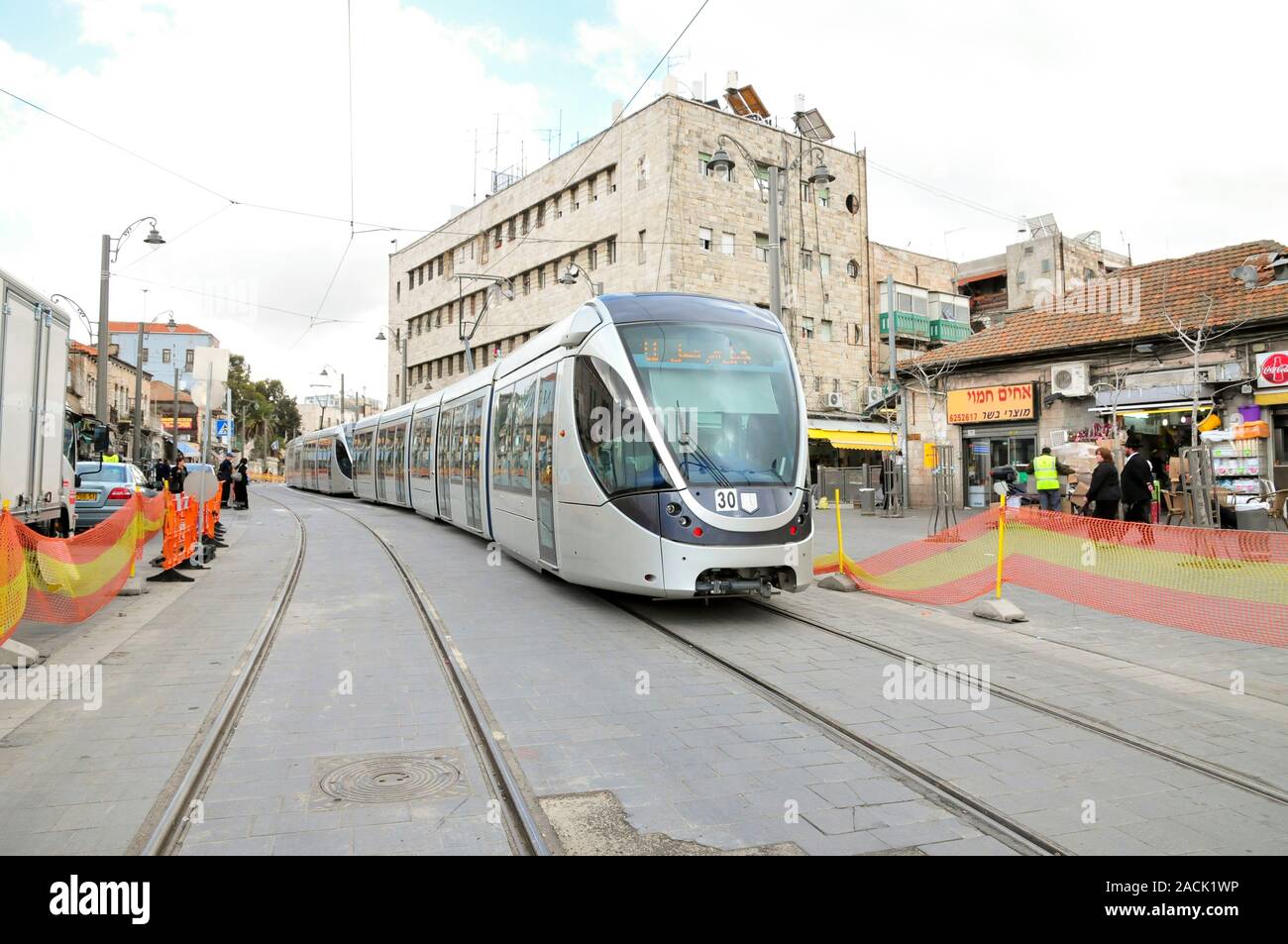 Israel, Jerusalem The newly constructed Light Train rapid urban ...