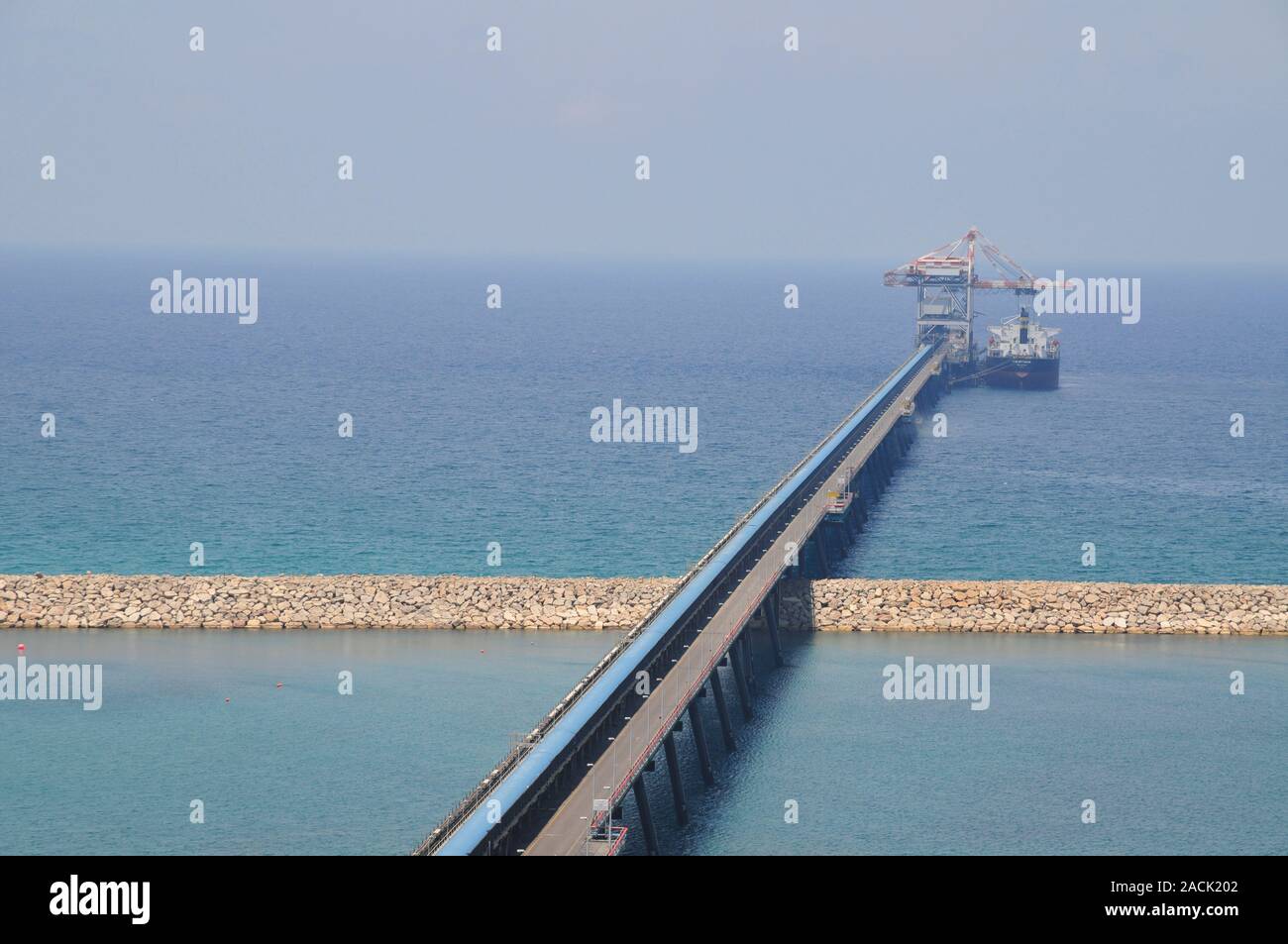 Israel, Hadera, The Orot Rabin coal operated power plant. Ship unloads ...