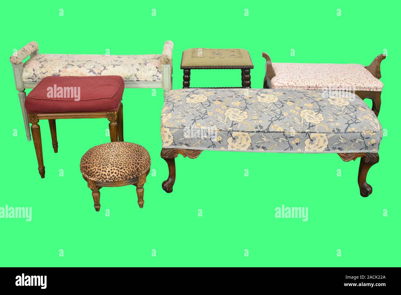 Luxury soft Stool set on GREEN background with clipping path Stock ...