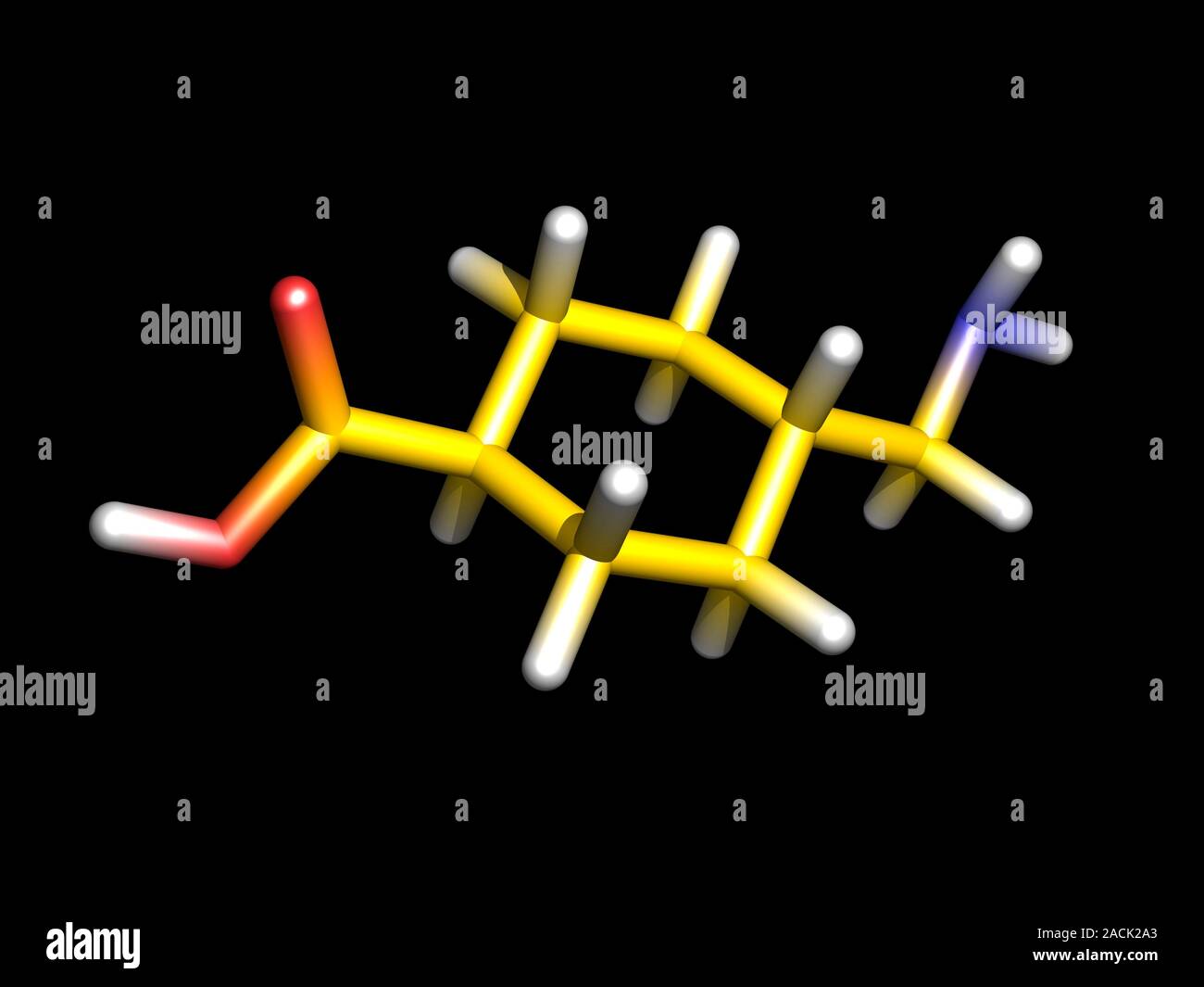 Tranexamic acid molecule. Computer model showing the structure of a ...