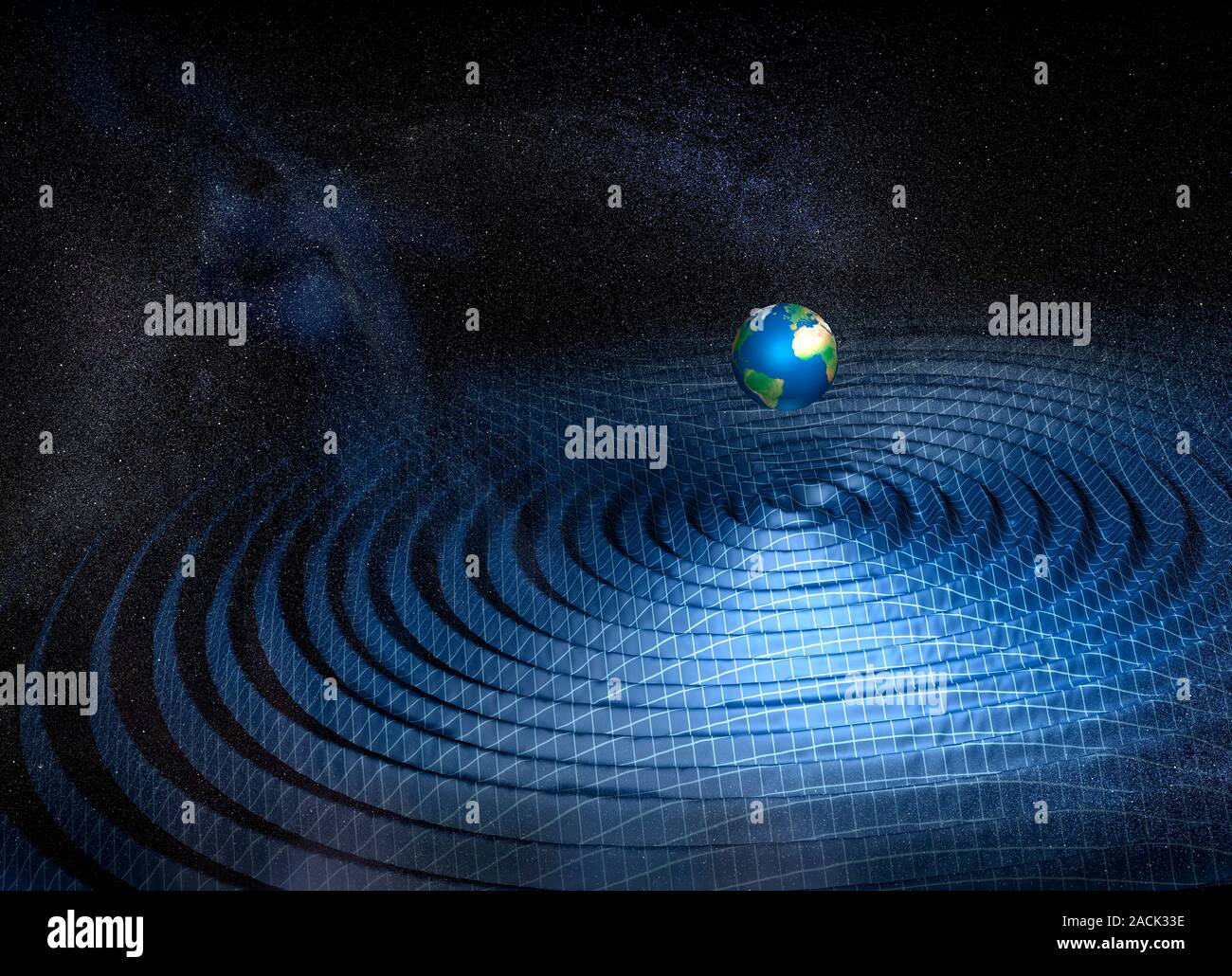 Earth and gravity waves. Artwork showing the Earth above a set of ...