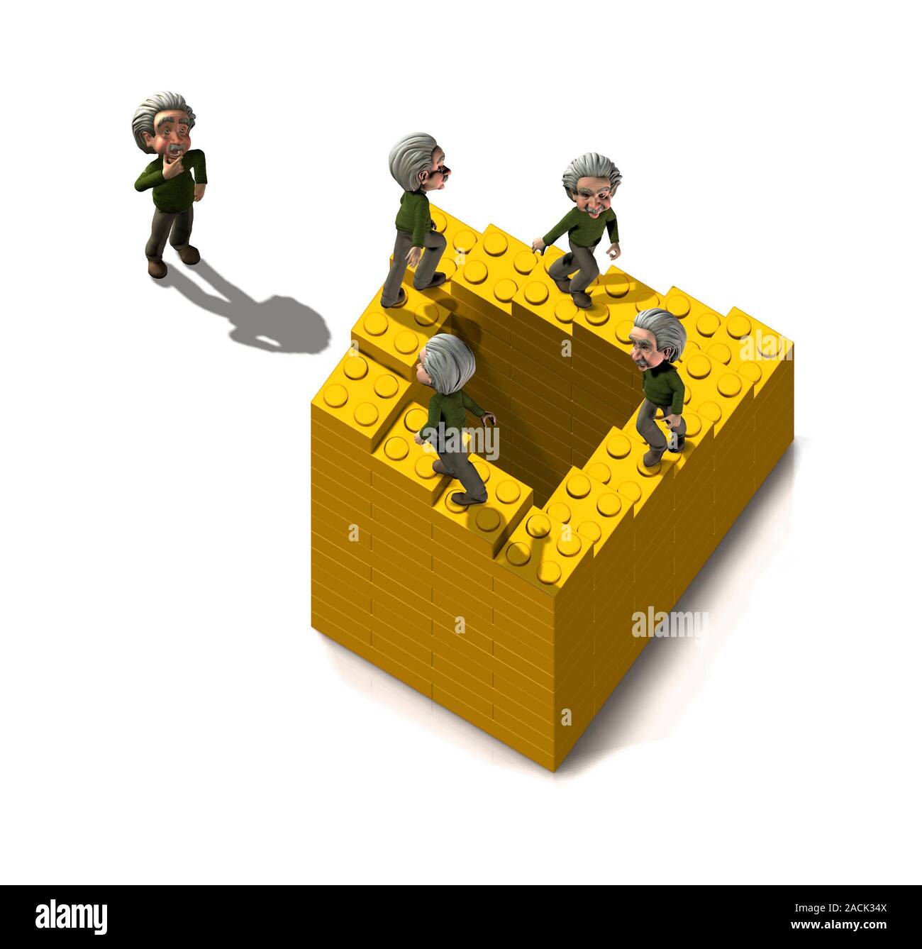 Penrose stairs. Computer artwork of Einstein characters climbing a set ...