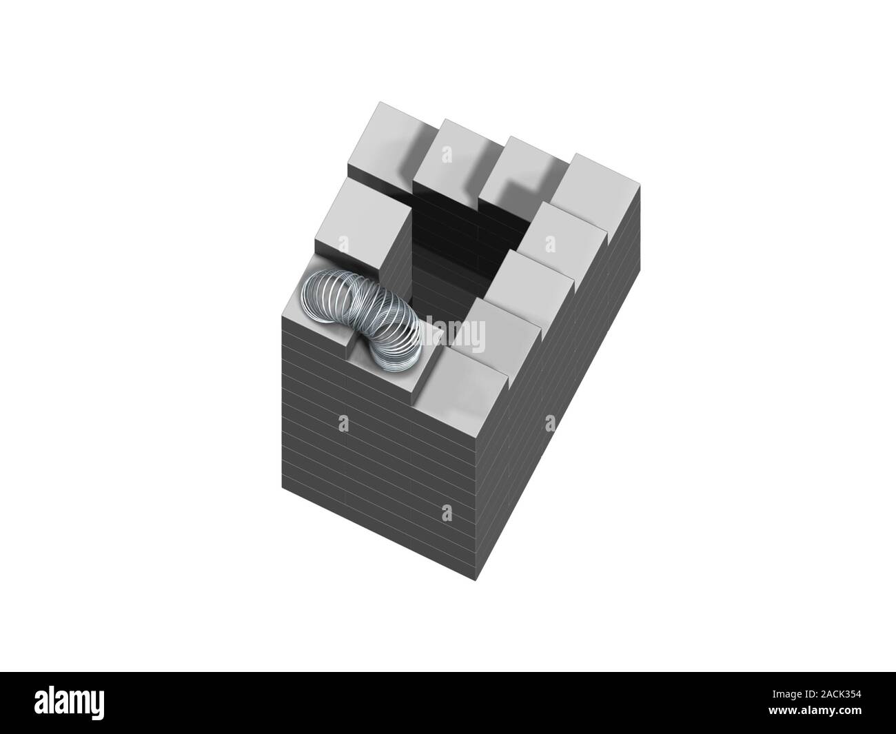 Penrose stairs. Computer artwork of a slinky on a set of Penrose stairs ...