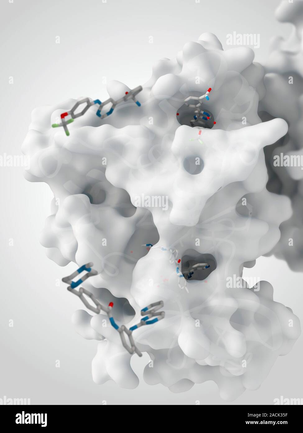 Cancer protein and drug complex. Molecular model showing imatinib drug ...