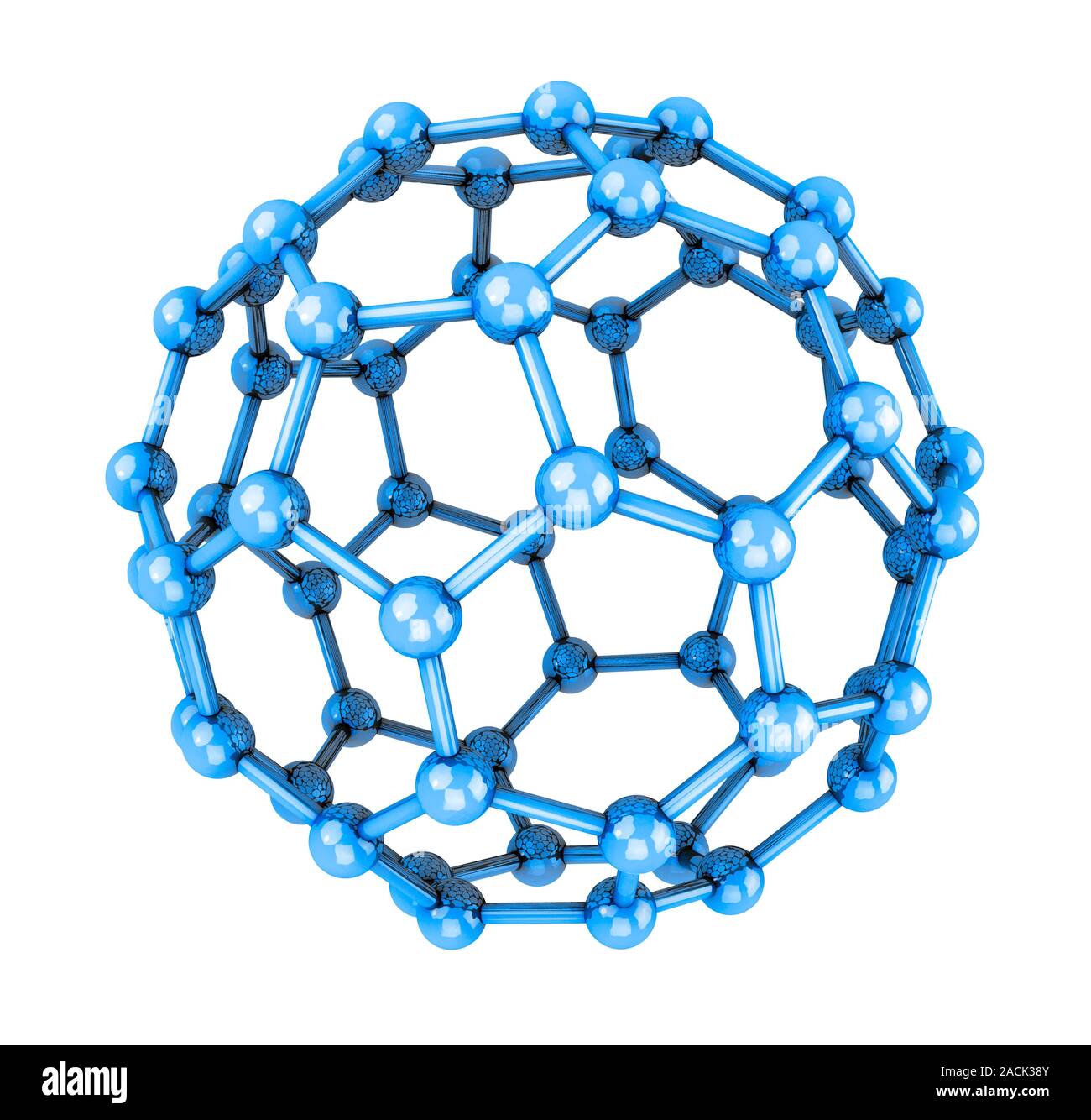 Buckminsterfullerene molecule. Molecular model of a fullerene molecule ...