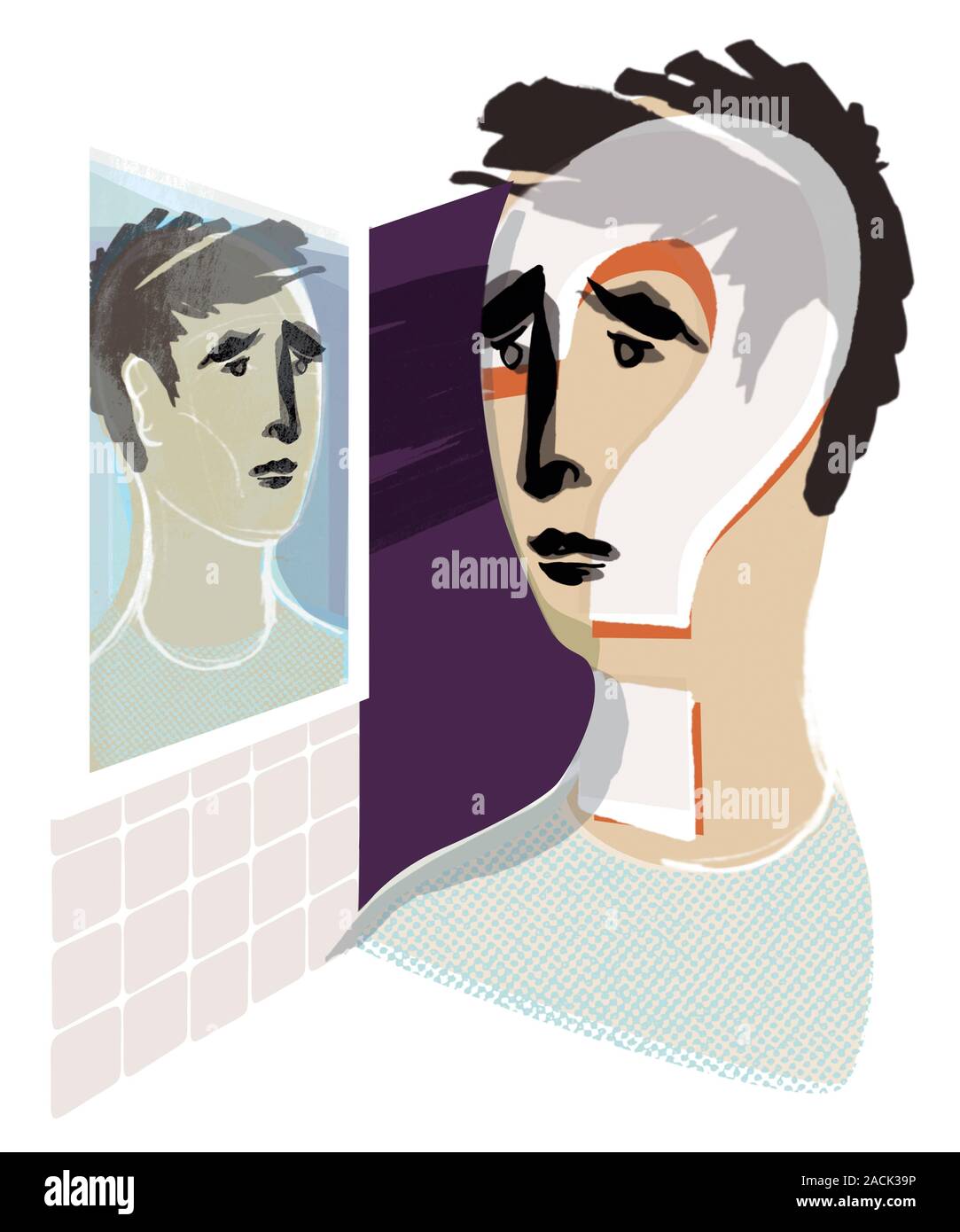 Identity. Conceptual artwork of a man looking in a mirror, with a ...