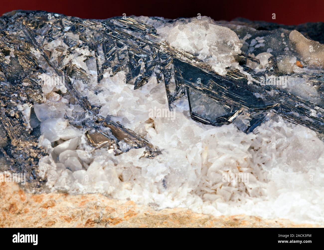 Sylvanite crystals. Sample of sylvanite (grey) on calcite and quartz ...