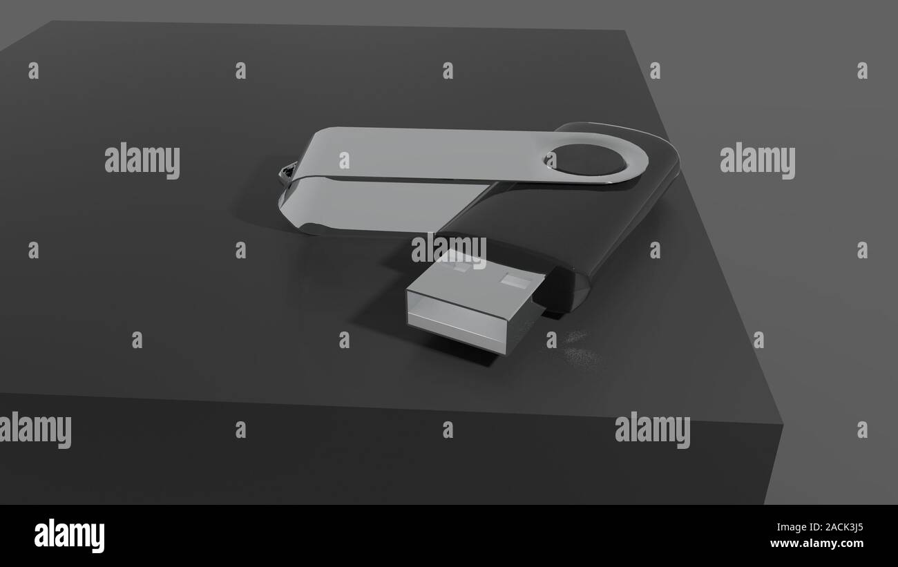 3d rendering of a black usb stick in dark studio background Stock Photo ...