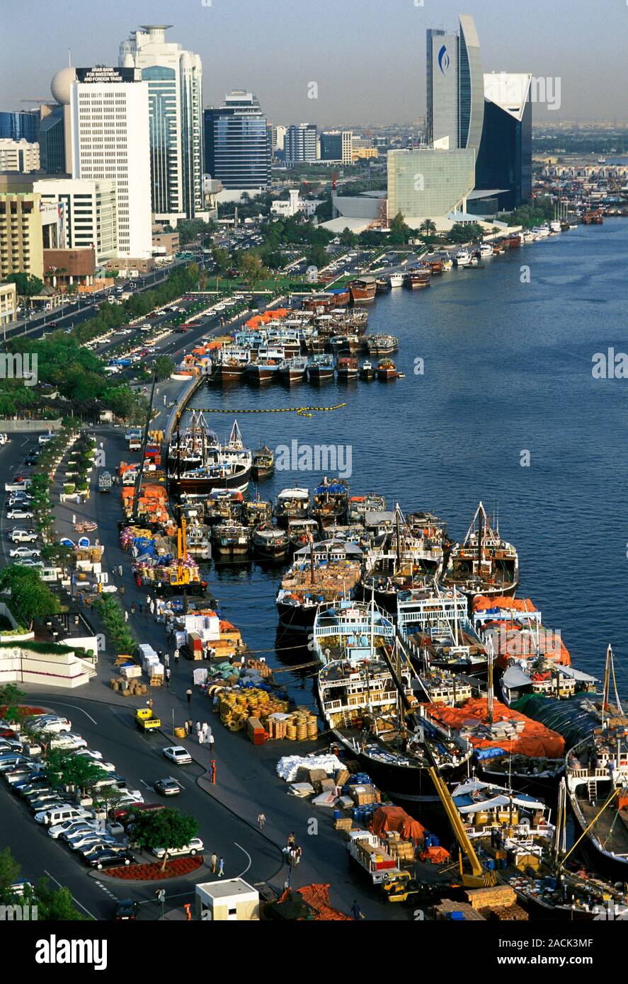 Dubai harbour. View over boats in the harbour of Dubai City, Dubai ...