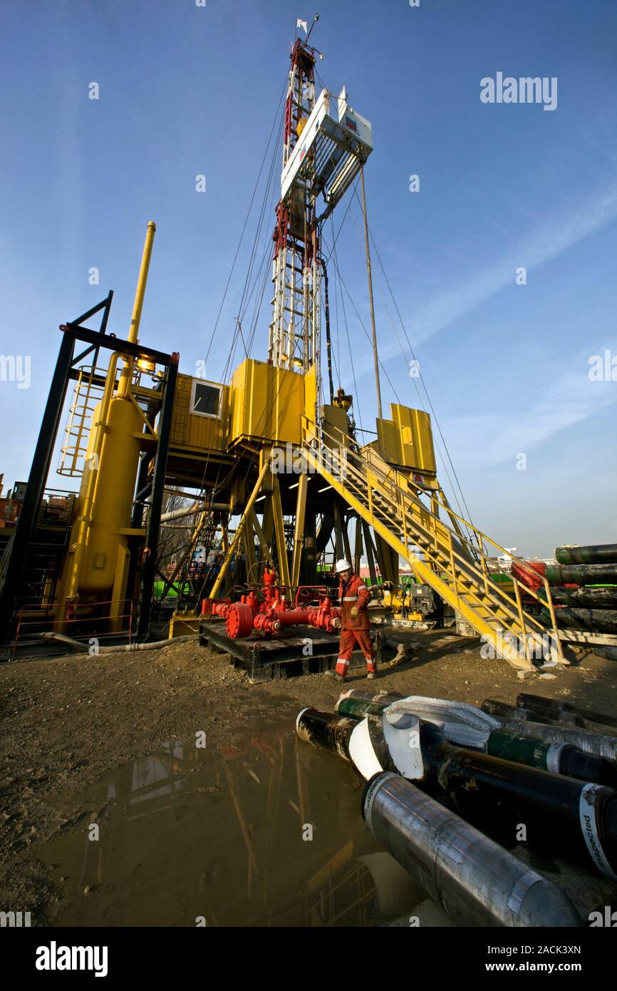 Geothermal well construction. Drill rig being used to drill a new well ...