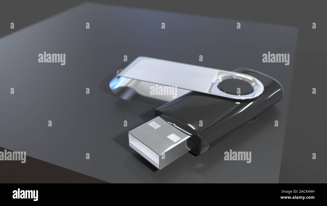 3d rendering of a black usb stick in dark studio background Stock Photo ...