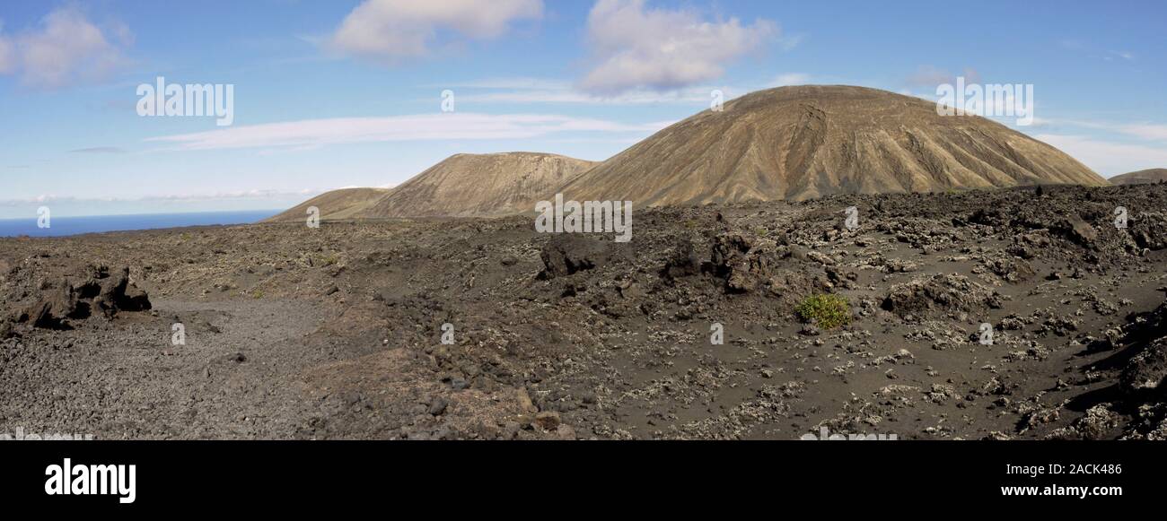 Extinct volcano. View across ancient lava beds towards an extinct ...