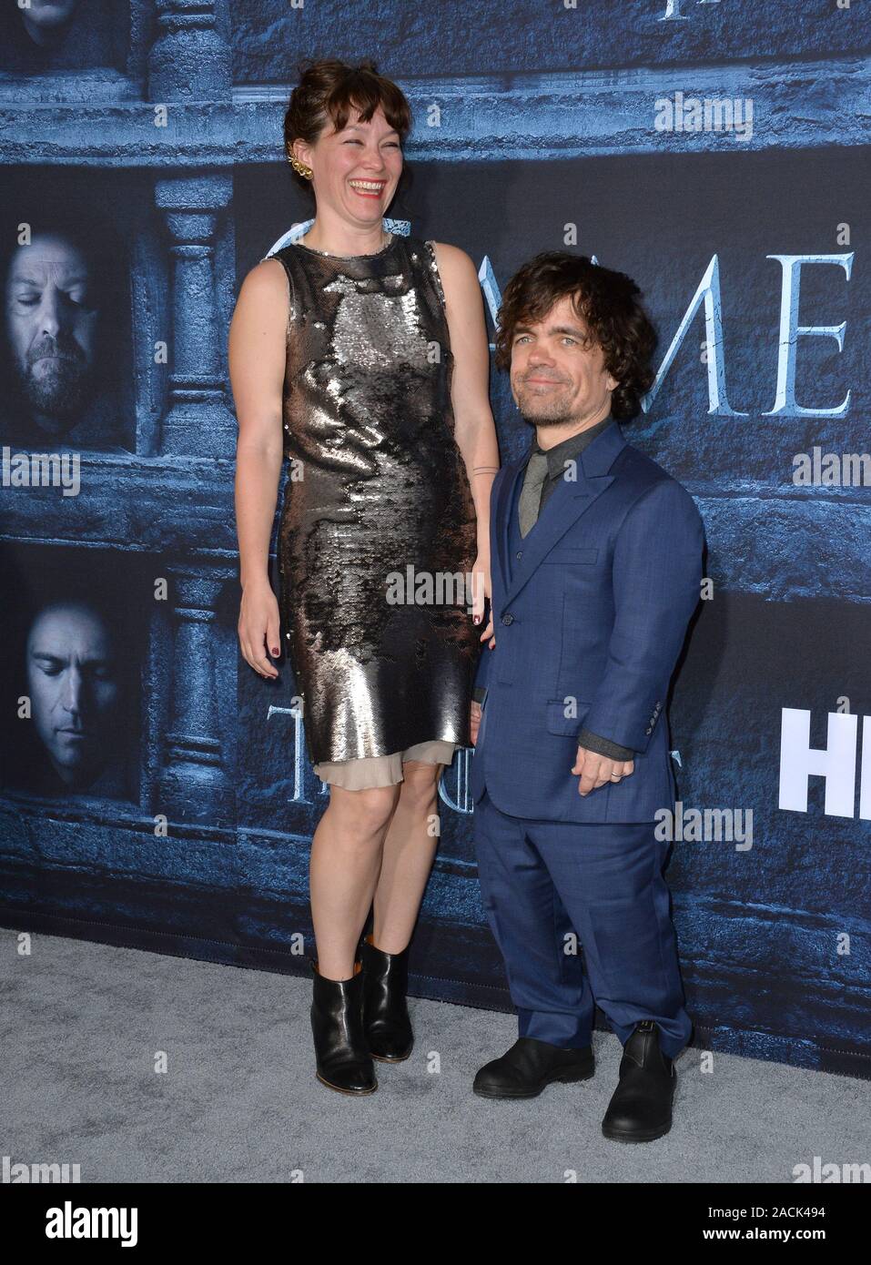 LOS ANGELES, CA. April 10, 2016: Actor Peter Dinklage & wife actress ...