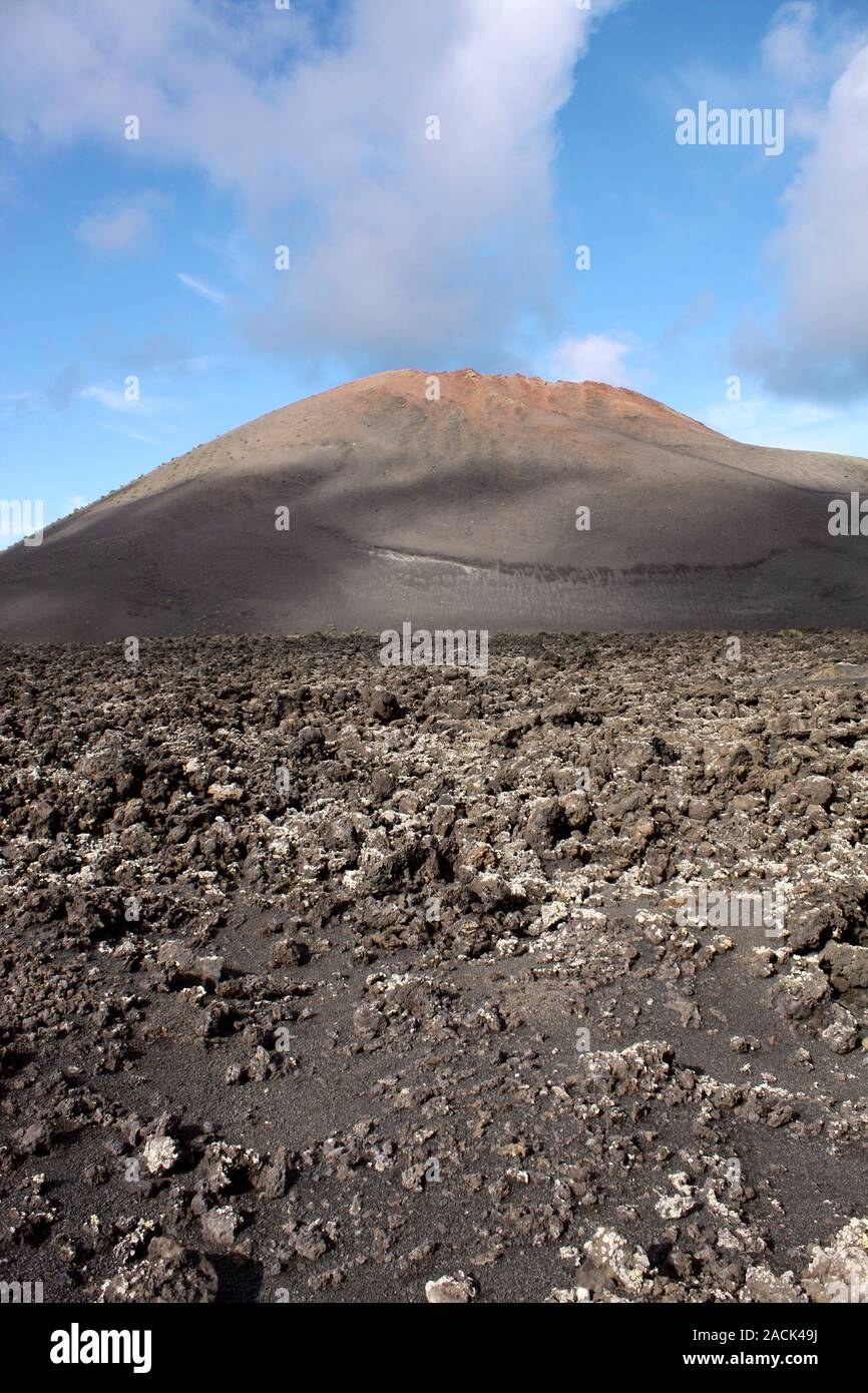 Extinct volcano. View across ancient lava beds towards an extinct ...