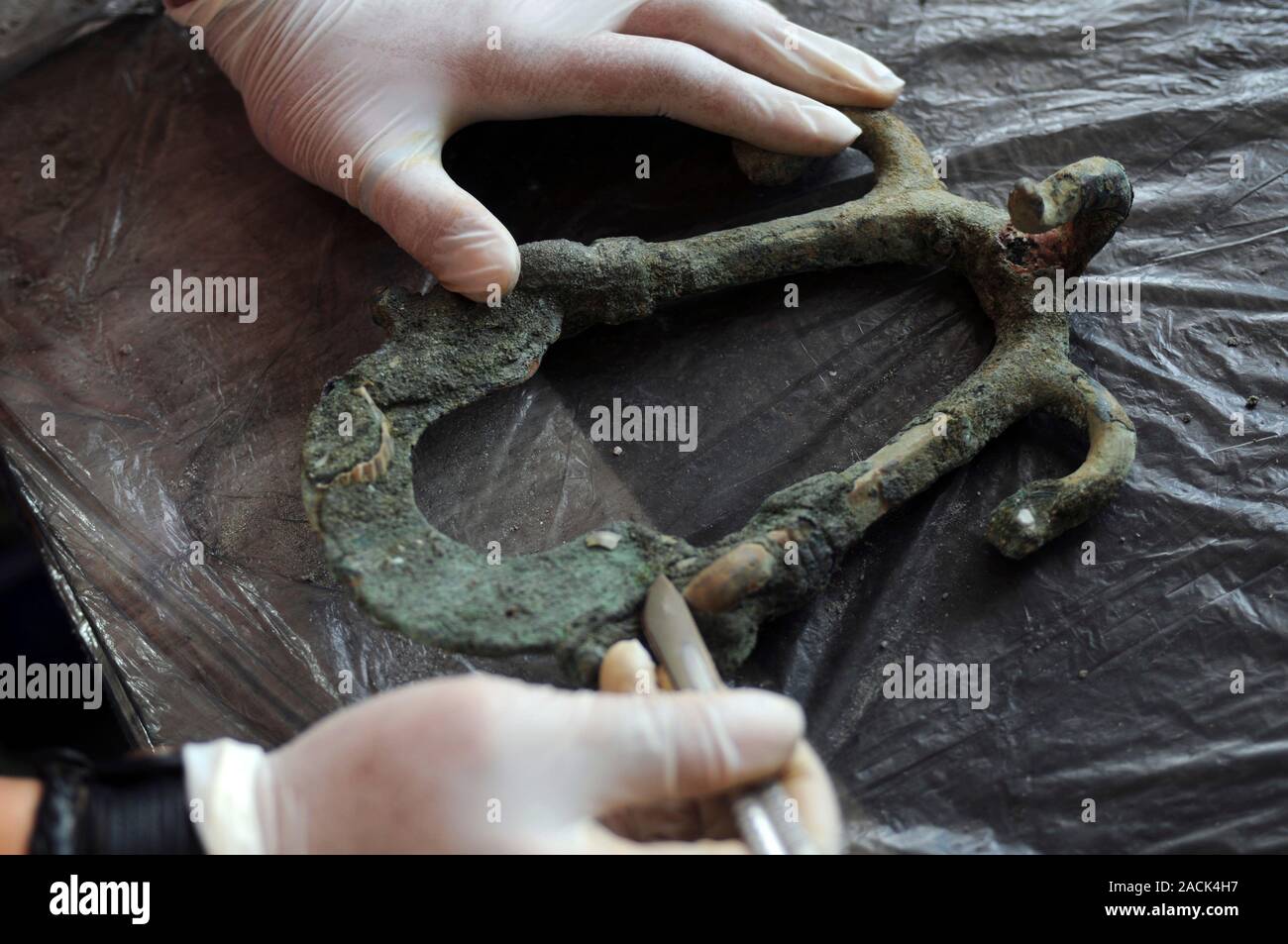 Ancient Byzantine artefact. This encrusted metal object was discovered ...