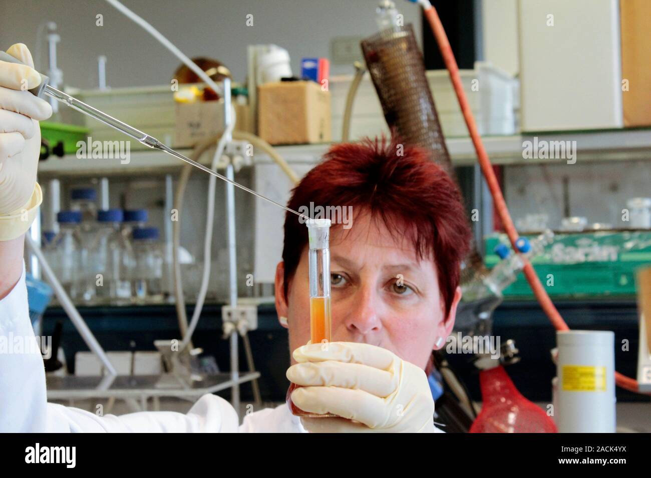 Pharmacy laboratory. Pharmacist mixing chemicals in a lab Stock Photo ...