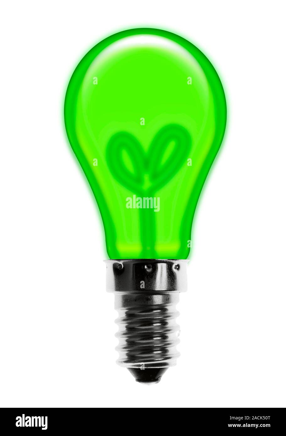 Eco-friendly light bulb, conceptual image. Computer artwork of a green ...