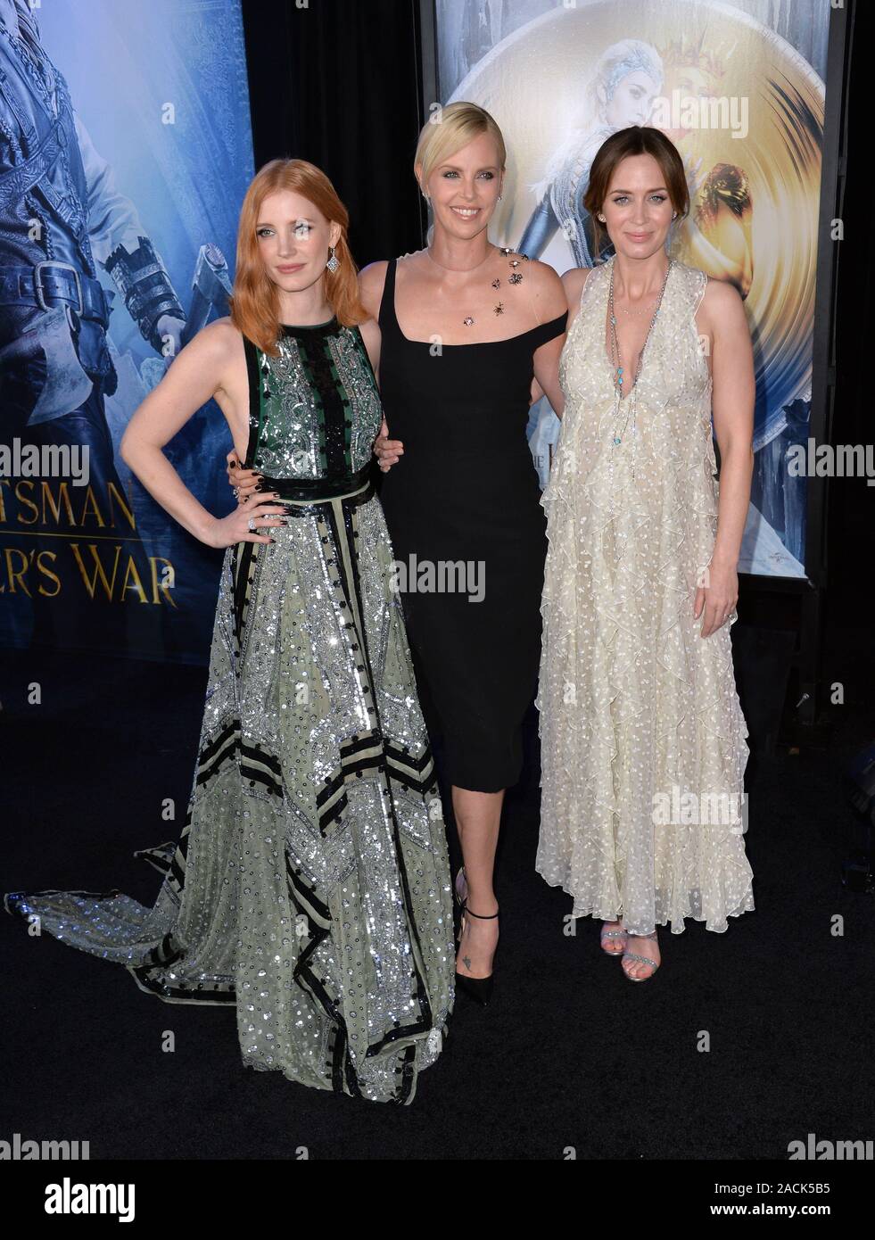 LOS ANGELES, CA. April 11, 2016: Jessica Chastain, Charlize Theron ...