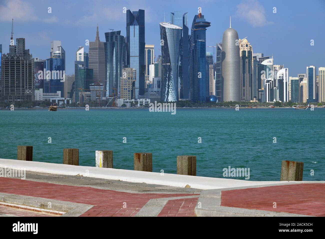 Doha, Qatar - Nov 21. 2019. View of downtown skyscrapers from the ...