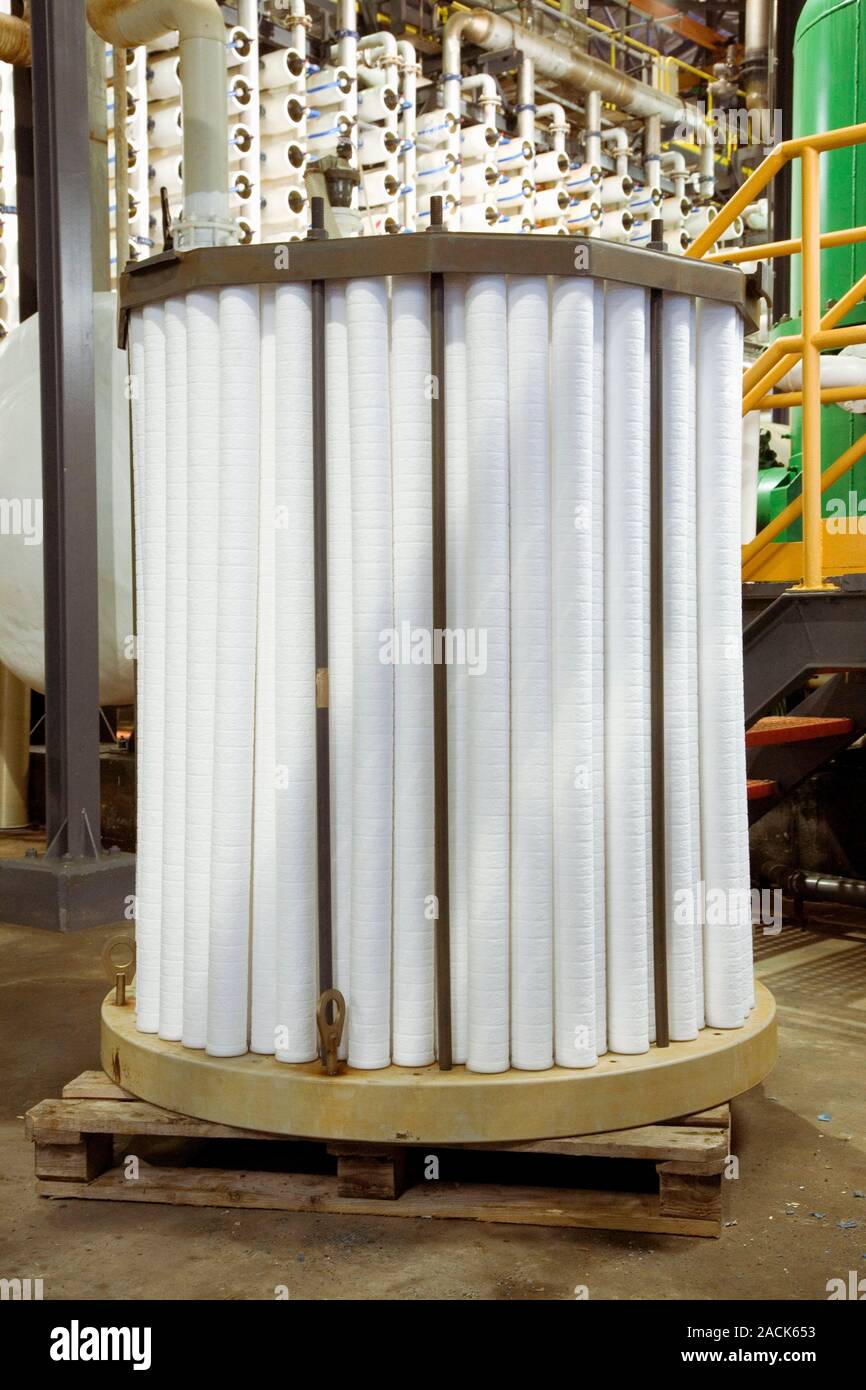 Desalination plant. Micron cartridge filters at a desalination plant ...