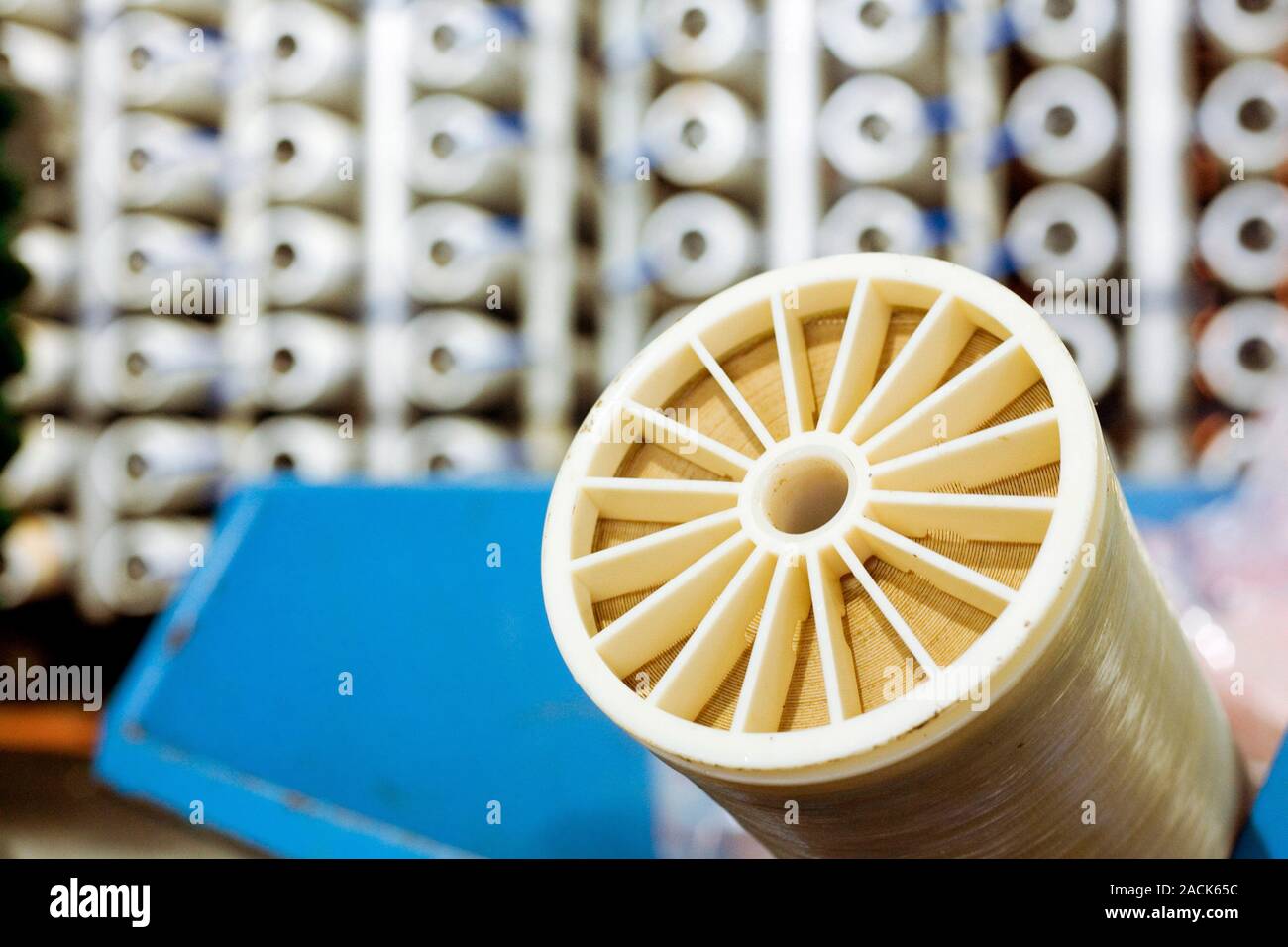 Desalination plant. Close-up of a reverse osmosis membrane used to ...