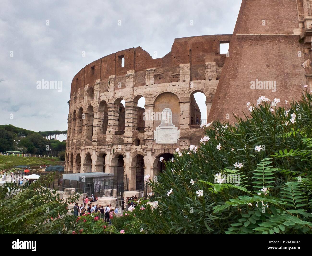 Rome, Italy - September 2018. Crowds of tourists around The Colosseum ...