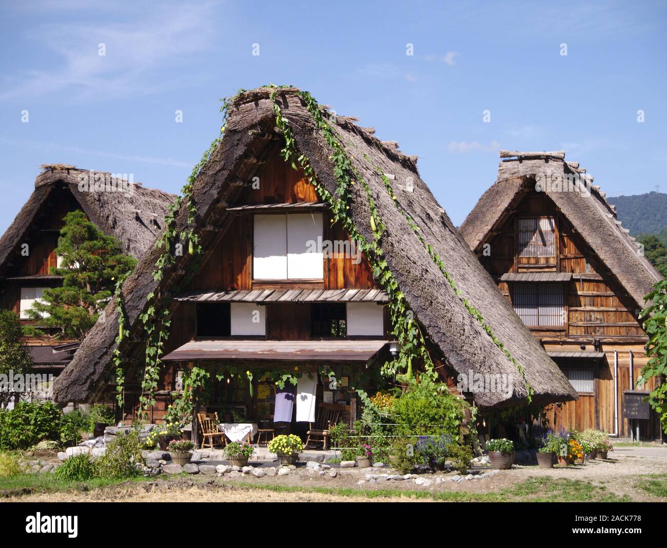 Three farmhouses in Shirakawa-go Stock Photo - Alamy