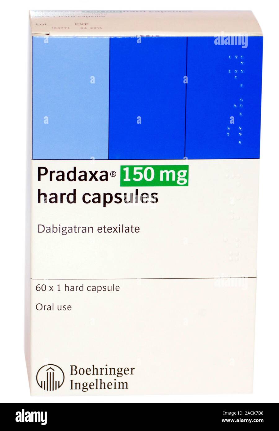 Pradaxa drug packaging. Pradaxa is a trademark for the anticoagulant ...