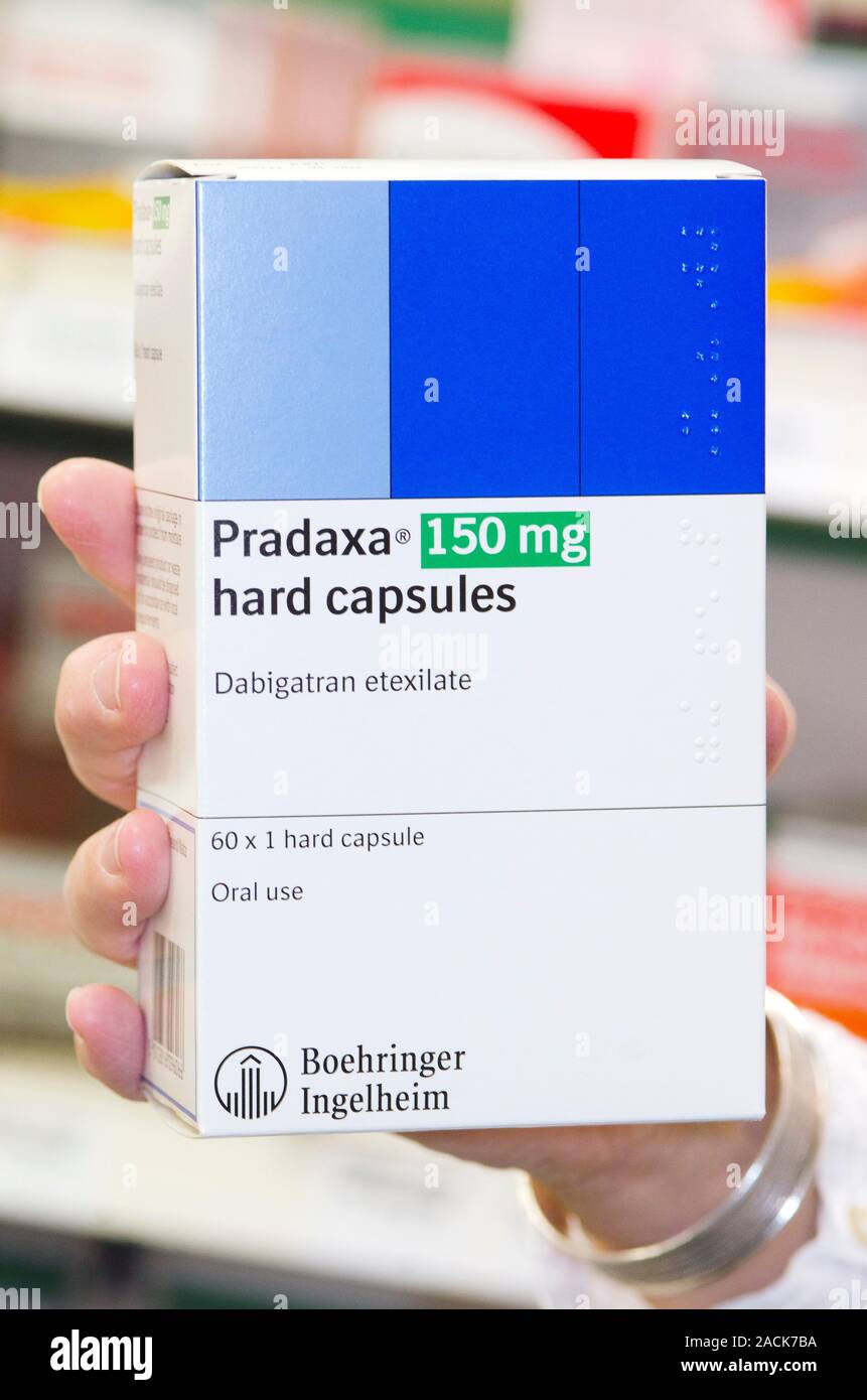 Pradaxa drug packaging. Pradaxa is a trademark for the anticoagulant ...