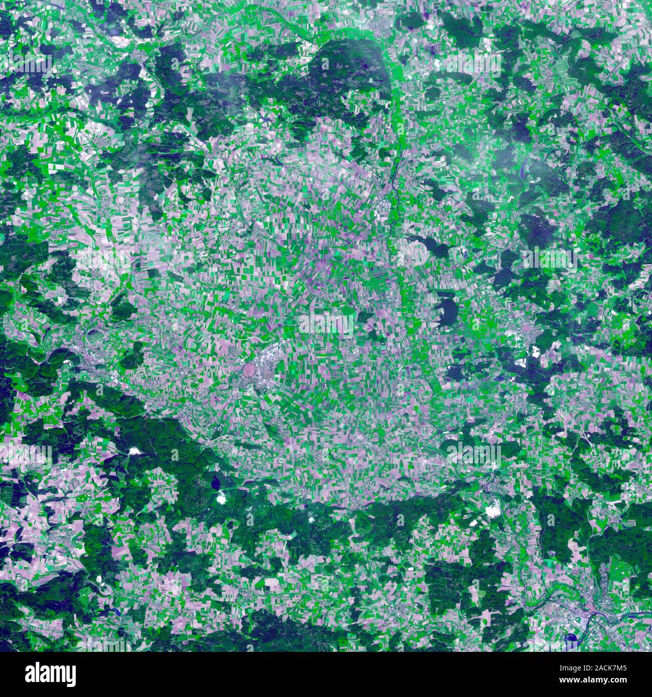 Nordlinger Ries Crater, satellite image. The city of Nordlinger is ...