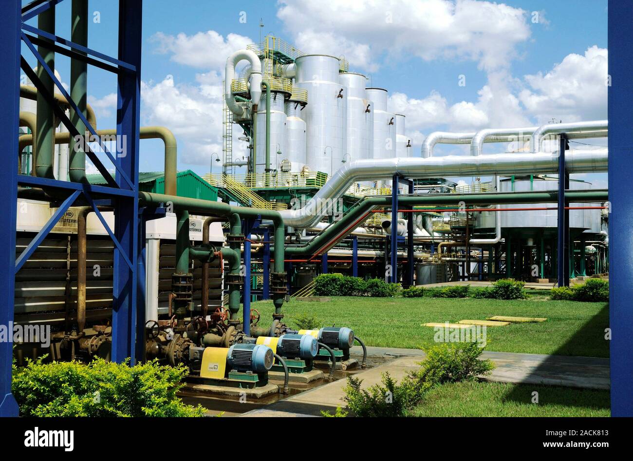 Biofuel production. View of a biofuel and sugar cane factory. This ...