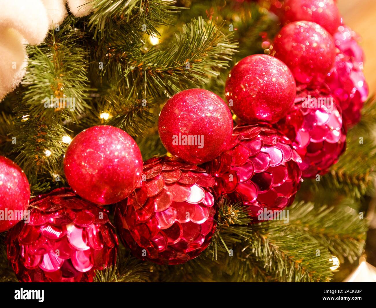 Christmas tree with silver bauble ornaments. Decorated Christmas tree ...