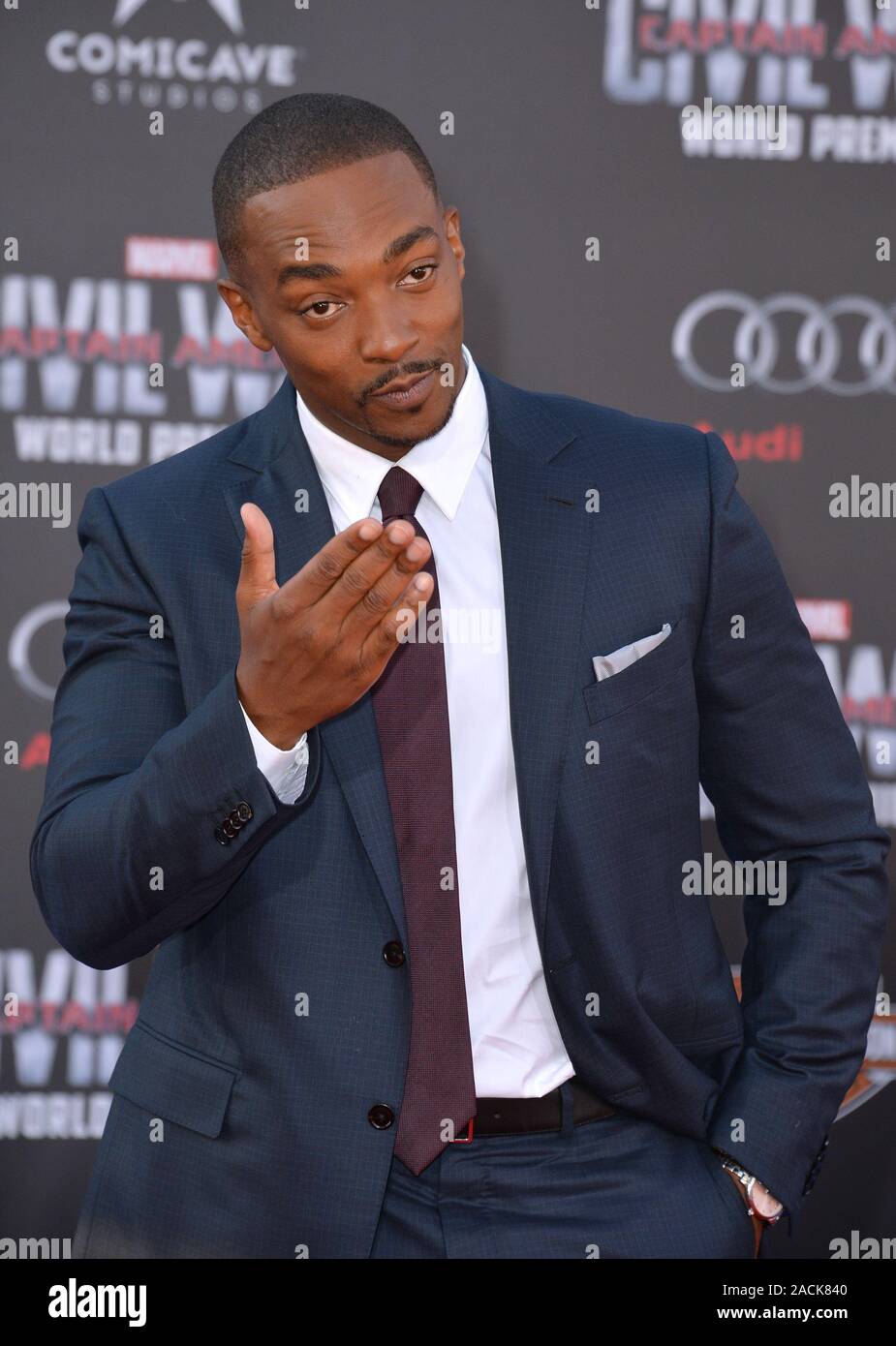 LOS ANGELES, CA. April 12, 2016: Actor Anthony Mackie at the world ...