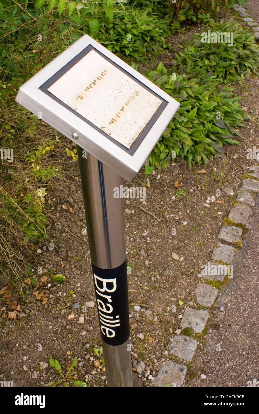Braille sign at National Botanic Garden of Wales, UK Stock Photo - Alamy