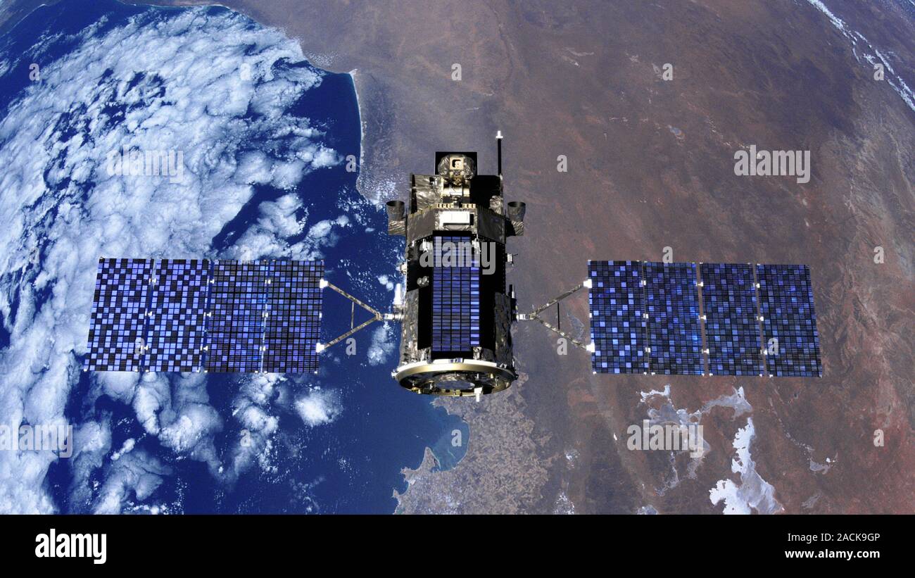 Glory satellite. Computer artwork of NASA's Glory satellite in Earth ...