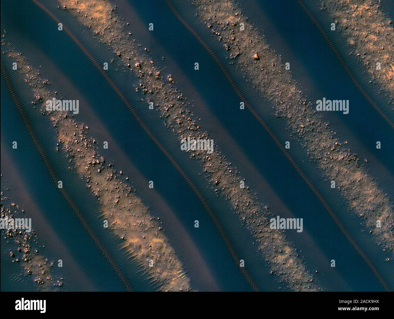 Sand dunes on Mars. Satellite of the surface of Mars, showing dunes of ...
