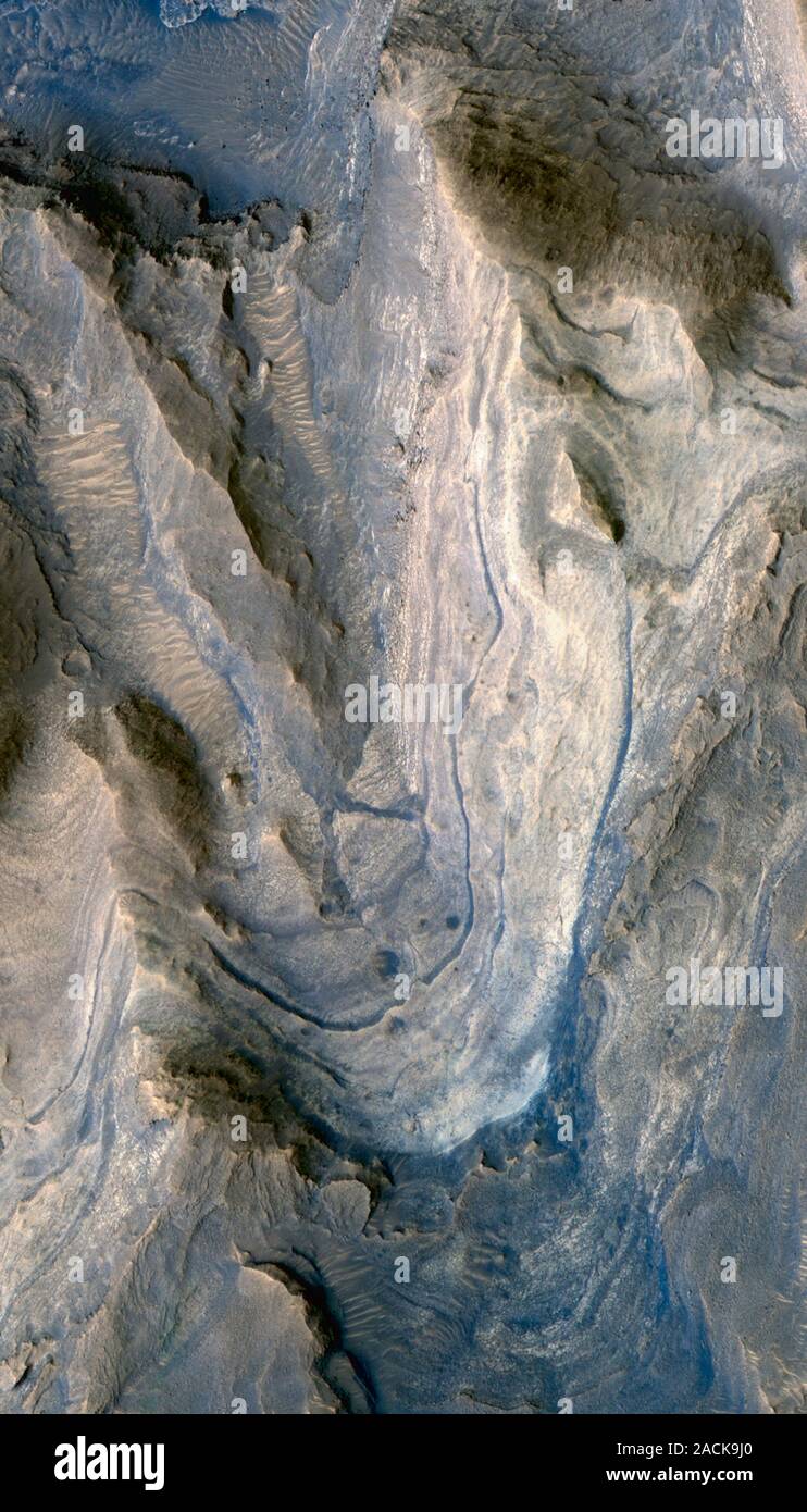 Gale Crater. Satellite image of the Martian surface, showing layers of ...