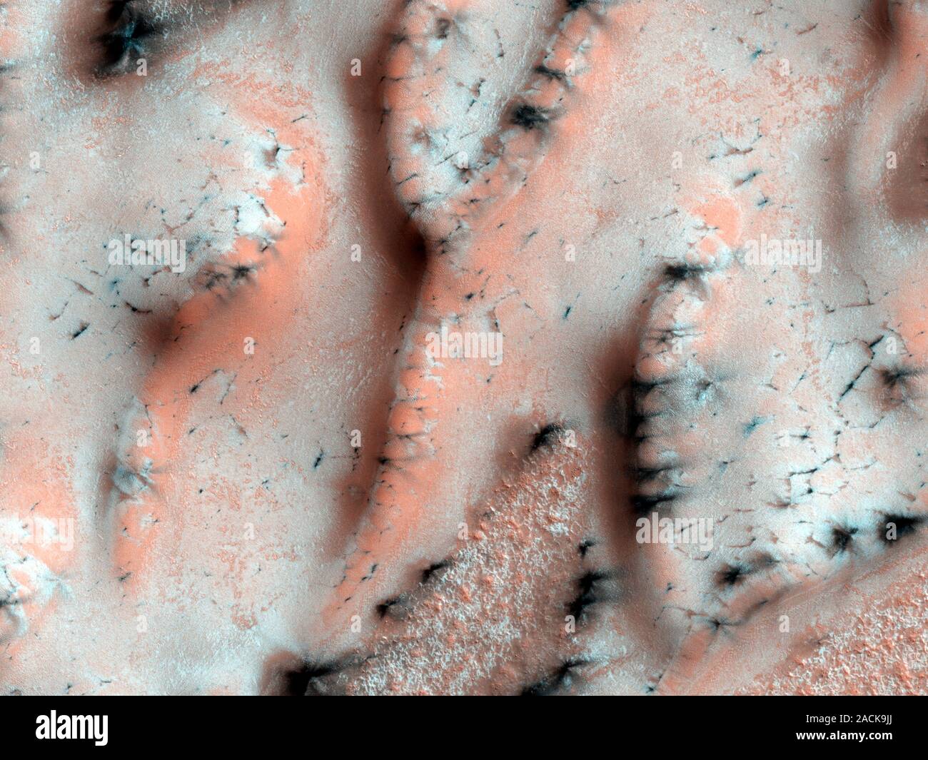 Frozen Mars. Satellite image showing a layer of carbon dioxide ice (dry ...